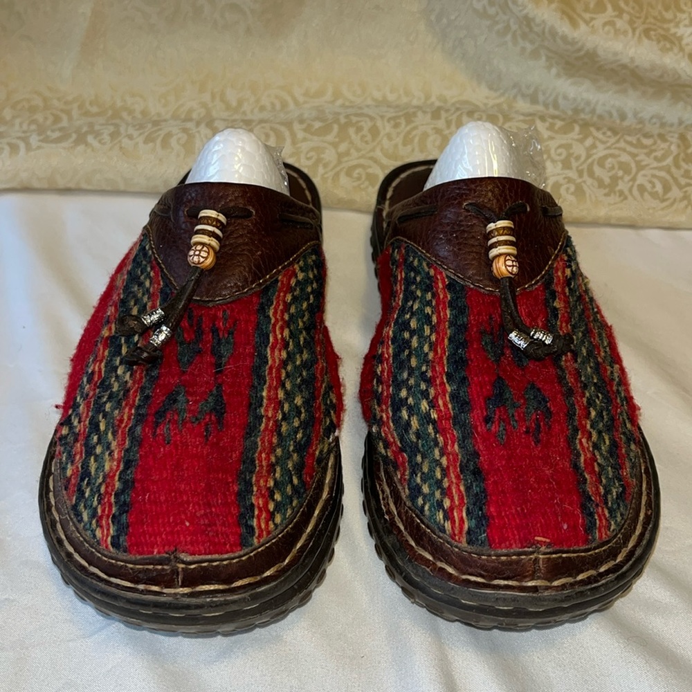 Vintage Born Woven Indian Rug & Leather Mules Clogs -… - Gem